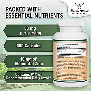 Zinc Picolinate 50mg, 300 Capsules (Immune Support) Non-GMO, Gluten Free (300 Day Supply) by Double Wood Supplements