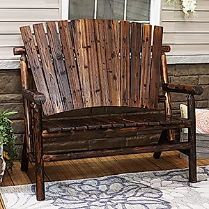 Sunnydaze Rustic Wood Outdoor Bench - Fir Construction with Charred Finish and Clear Lacquer - Comfortable Seating for 2 Adults - Perfect for Front Porch, Garden or Patio - 51-Inch