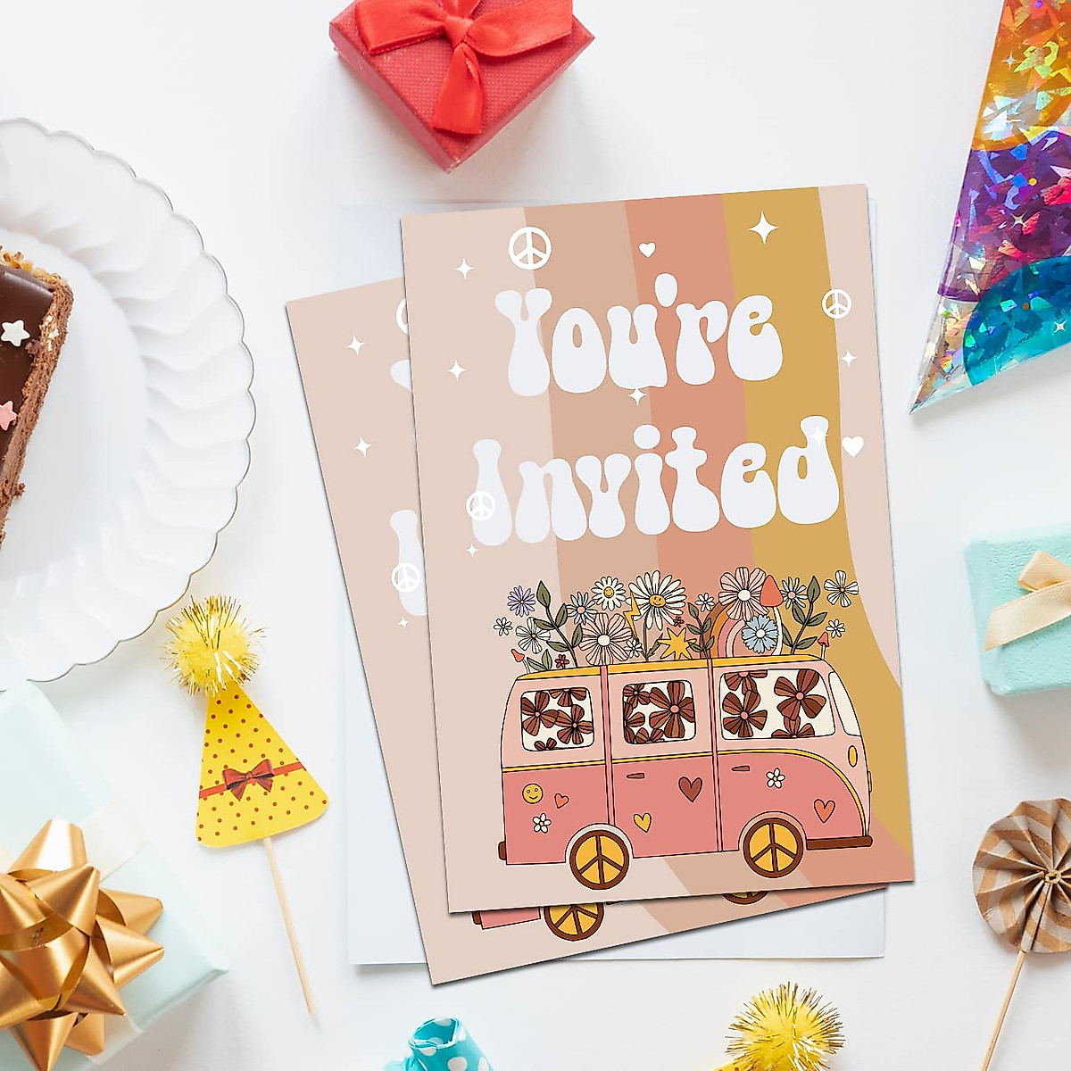 Soiceu Retro First Birthday Groovy One Birthday Party Invitations with Envelopes Set of 20 Vibe Peace Love Hippie 70s 1st Birthday Party Invites Fill in Blank