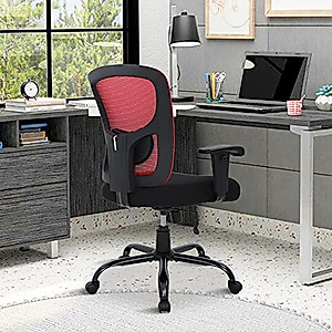 Big and Tall Office Chair 400lbs Wide Seat Ergonomic Desk Chair for Heavy People, Mesh Computer Chair with Lumbar Support, Adjustable Armrests Rolling Swivel Task Chair for Women, Red