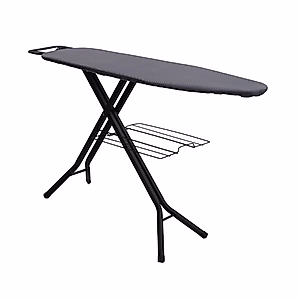 Household Essentials Deluxe Matte Black Ironing Board with Mesh Steel Top, 4 Durable Hex Legs, Heat-Resistant FiberTech Cover and (6 MM) Fiber Pad