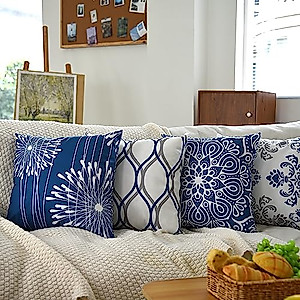 Coliuso Decorative Throw Pillow Covers 18x18 Set of 4, Blue Modern Simple Square Pillow Case Cushion Cover for Sofa Couch Farmhouse Outdoor Living Room (Blue, 18"x18")