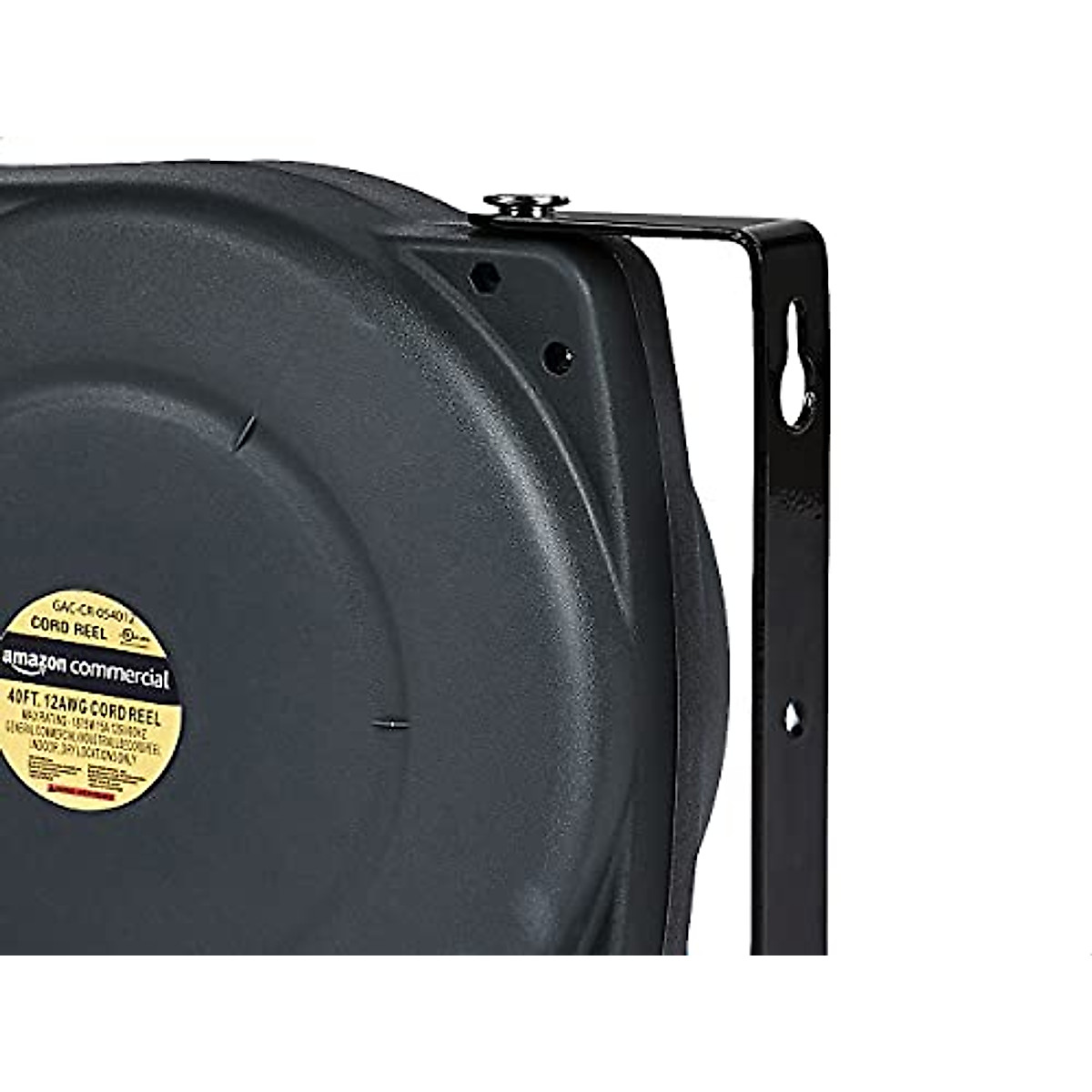 AmazonCommercial Extension Cord Reel Heavy Duty Retractable 12AWG x 40' Feet Industrial Grade 3C/SJT Cable with Triple Tap Connector and Swivel Bracket Power Rating 15A 125VAC 1875W 60Hz, Black