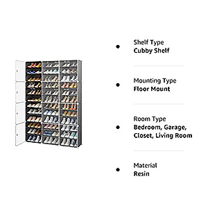 Aeitc Shoe Rack Organizer Shoe Storage Cabinet Narrow Standing Stackable Space Saver (72 Pairs, Grey)