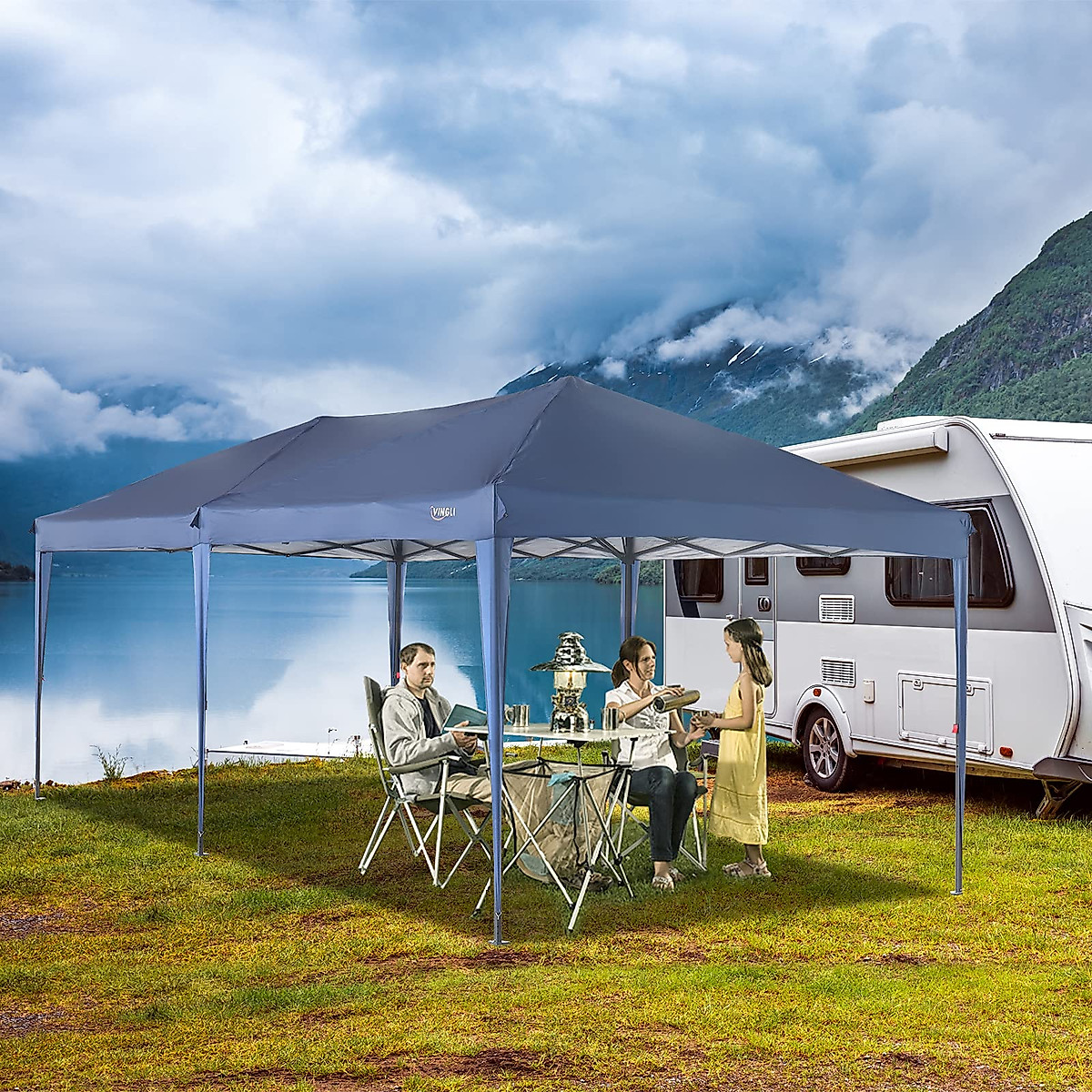 VINGLI 10X20 Feet Pop Up Canopy 6 Removable Sidewalls, One Push Instant Tent with Carry Bag, Outdoor Folding Canopy Tent, Patio Event Gazebo Beach Tent (Blue)