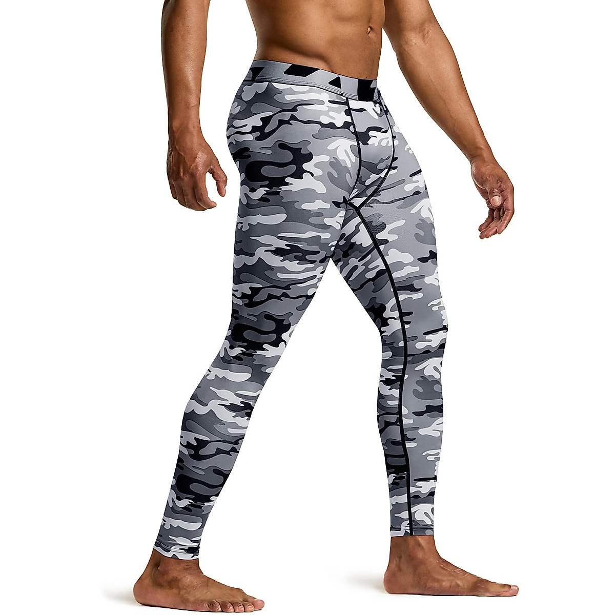 TSLA Men's Compression Pants, Cool Dry Athletic Workout Running Tights Leggings with Pocket/Non-Pocket, 3pack Tights Black/Camo Black/Camo Grey, Large
