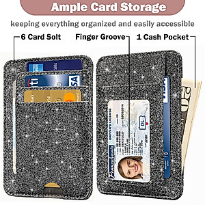 HOTCOOL Card Holder Wallet Front Pocket Minimalist Travel Cute Funny Thin Leather With RFID Blocking Small Credit Card Holder Wallet for Men & Women Girls Organizer Gifts, Glitter Black