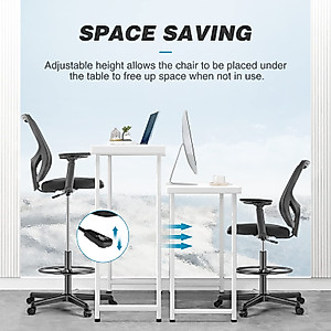 Drafting Chair, Standing Desk Chair with Adjustable Armrests and Foot Ring, Height Adjustable Tall Office Chair with Ergonomic Lumbar Support, 360 Degree Swivel Rolling Chair, Breathable Mesh Chair