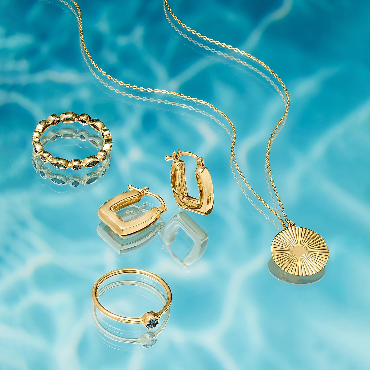 RS Pure by Ross-Simons 0.70 ct. t.w. London Blue Topaz and .30 ct. t.w. Sapphire Geometric Eternity Band. Size 6