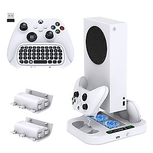 Controller Keyboard for Xbox Series X/Series S/One/S/Controller Gamepad and Upgraded Vertical Cooling Stand with Suction Cooling Fan and Dual Controller Charger Station for Xbox Series S