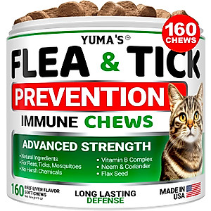 Flea Treatment for Cats - Flea and Tick Prevention for Cats - 160 Treats - Natural Cat Flea and Tick Treatment Pills - Soft Oral Cat Flea Treatment for Kittens - All Breeds & Ages - Made in USA
