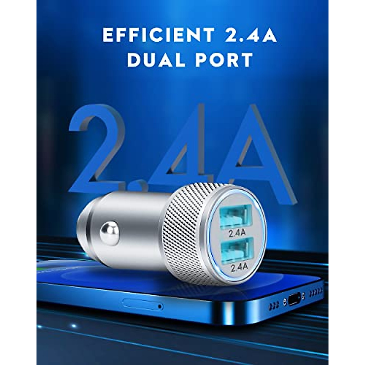 TIKALONG Car Charger Compatible with iPhone 13/12/11/XR/XS/X/Pro Max 8/7/6/6S Plus 5S/5C/SE2, iPad Air Mini Pro (2.4A Dual Port USB Car Charger Adapter with 2X 3ft Charging Cable Cord) (3in1 Pack)