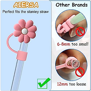 AIERSA Straw Cover for Stanley Cup,8Pcs Flower Straw Covers Compatible with Stanley 30&40oz and Simple Modern with Handle Tumbler with Handle,Silicone Straw Topper Caps for Stanley Cups Accessories
