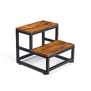LIANTRAL Step Stools for Adults Kids, 2 Step Stool, Heavy Duty Steel & Sturdy Wide Pedal, Supports Up to 500lb, Foot Stool for Home, Office, RV - Rustic Brown