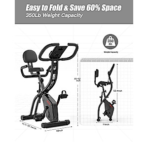 Folding Exercise Bike with Arm Resistance Bands, Magnetic Upright Indoor Cycling Bike Stationary for Home Gym & Cardio Workout