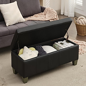 UDAX Black Faux Leather Ottoman with Storage, Rectangular Extra Long Storage Bench for Bedroom and Living Room