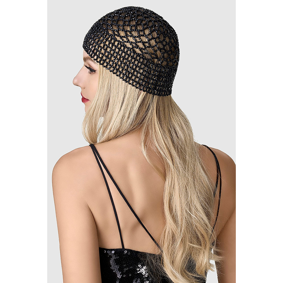 BABEYOND 1920s Beaded Cap Headpiece Belly Dance Cap Exotic Cleopatra Headpiece for Gatsby Themed Party (Black)