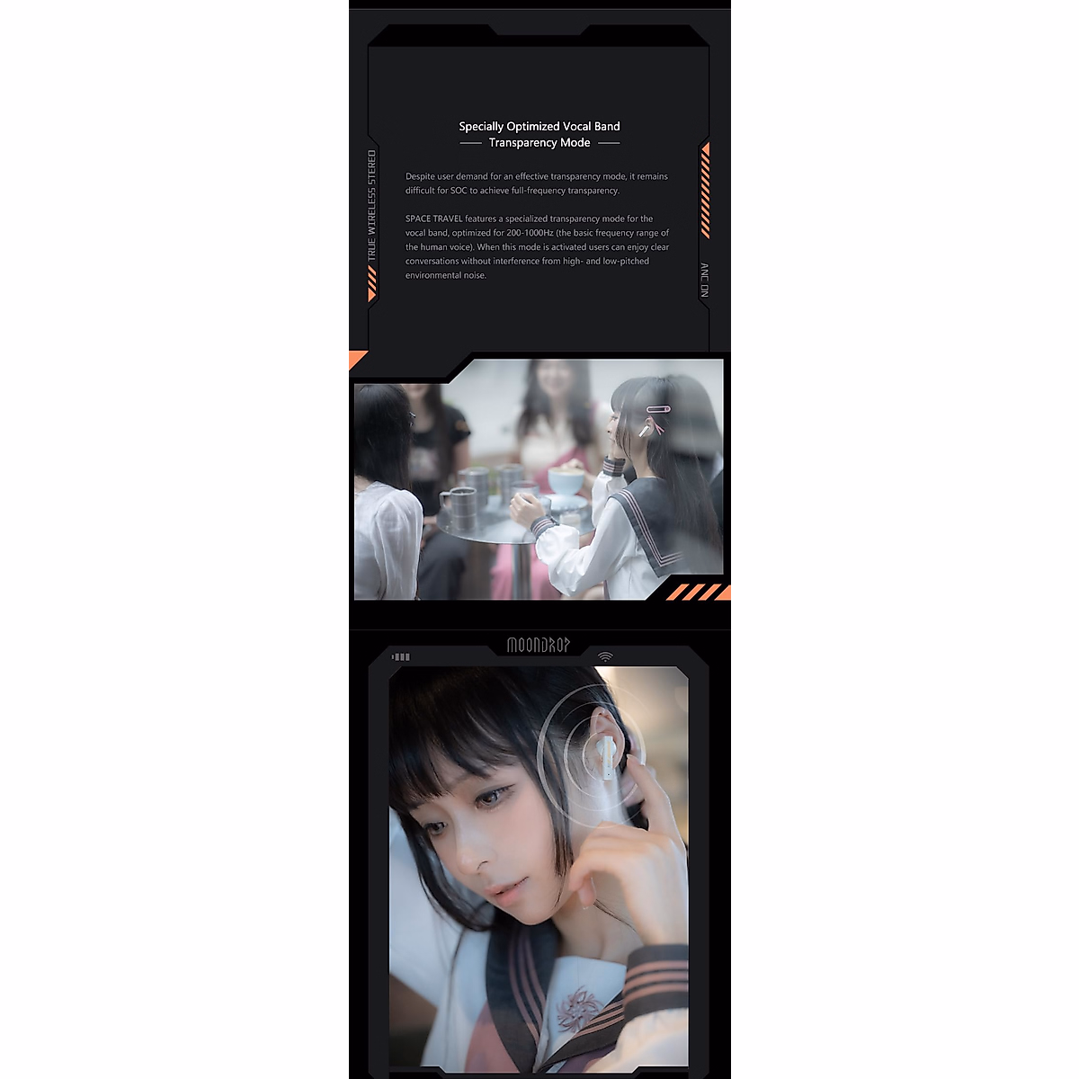 Moondrop Space Travel TWS Earphone Bluetooth 5.3 Noise Canceling True Wireless Stereo IEMs(Black)