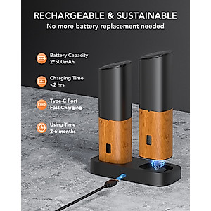 FORLIM Gravity Electric Salt and Pepper Grinder Set, Upgraded Large Capacity, USB Rechargeable Pepper grinder Automatic One Hand Operated, Adjustable Coarseness with LED Light（Natural Wood Grain）