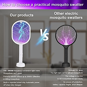 4 Pcs Electric Fly Swatter Bug Zapper Racket 2 in 1 USB Rechargeable Mosquito Racket 3000v High Powered Mosquito Killer for Indoor Outdoor Home Bedroom Kitchen Patio Office Insect
