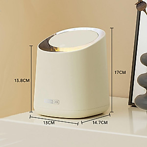 FLUSTDER Mini Countertop Garbage Can Small Plastic Wastebasket Waste Can with Press Type Lid Desktop Trash Can for Bathroom Bedroom Living Room (Cream White)