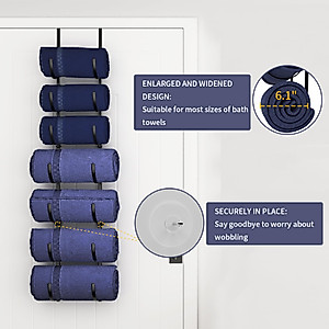 XRMAO Upgrated 7-Tier Over The Door Towel Racks, Metal Wall Mounted Towel Holder with Adjustable Door Hooks, Rolled Towel Organizer for Bathroom, Laundry Room, Black