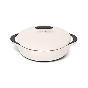 Caraway Enameled Cast Iron Braiser - 3.5 qt Braiser Pan - 3 Layer Enamel Coating - No Seasoning Required - Compatible With All Stovetops - Oven Safe - Free From Forever Chemicals - Cream