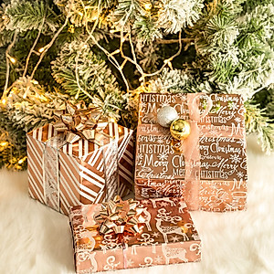 MAYPLUSS Christmas Wrapping Paper Roll - Mini Roll - 17 inch X 120 inch Per roll - 3 Different Rose Gold Design with Glitter Metallic Foil Shine (42.3 sq.ft.ttl)