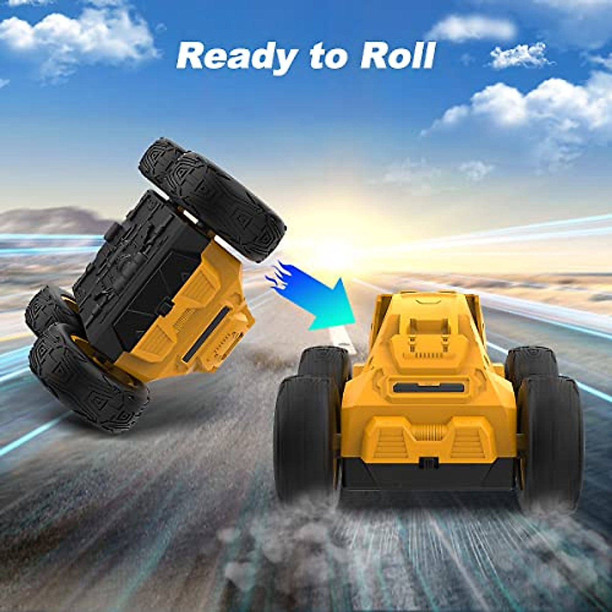 KATTUN Remote Control Car, 360° Flip and Rotation RC Bulldozer Toy, 2.4Ghz Stunt Car with Headlights, 2 Rechargeable Batteries, RC Construction Vehicles Toy Birthday Gift for Boys and Girls