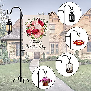 Funland Garden Flag Holder, 5 Prong Base Outdoor Shepherds Hook with Holder Stand for Yard, Heay Duty Anti-Wind Clip Pole Hanger Outdoors, Solar Lights and Bird Feeders - 36 Inch (1Pack), Black