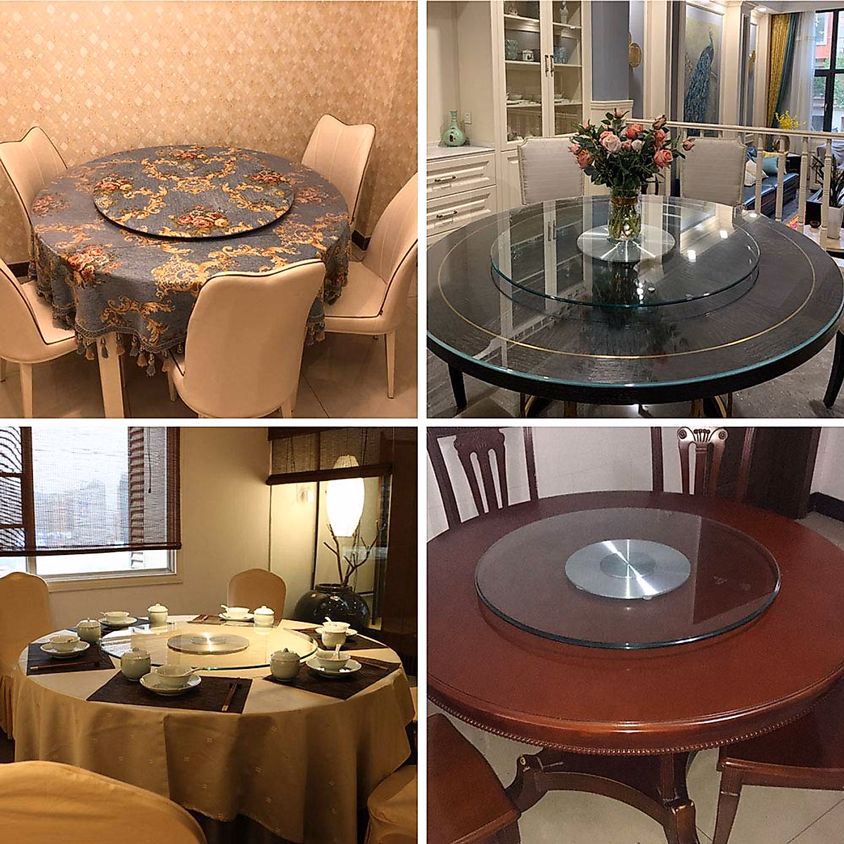 24 inch Kitchen Lazy Susan Turntable with Aluminum Base , Round Table Service Tray, Heavy Duty Non-Skid, Large Glass Turntable，Thick: 10mm