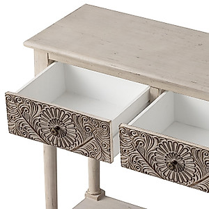 Koncemel Console Table with Drawers, Farmhouse Entryway Table with Storage Shelves, Sofa Table with Carved Long for Living Room, Hallway, Entryway