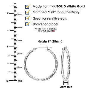 14k Gold Hand Engraved Diamond-cut Round Hoop Earrings -1'' Diameter (white-gold)…