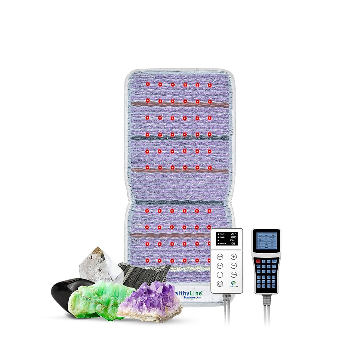 HealthyLine Platinum Mat - Far Infrared Heating Pad for Back Pain - Natural Crystal Gemstones Electric Auto Shut Off Mat - Negative Ions & Rejuvenating Photon Lights - 40" x 18"