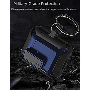Airpods Case Cover Lock Clip Men with Cleaning Kit, GARTOO Armor Protective Cover with Cleaning Pen Compatible with Airpod 1/2 Case, Shockproof Rugged Shell for Air Pods Charging Case (Black/Blue)