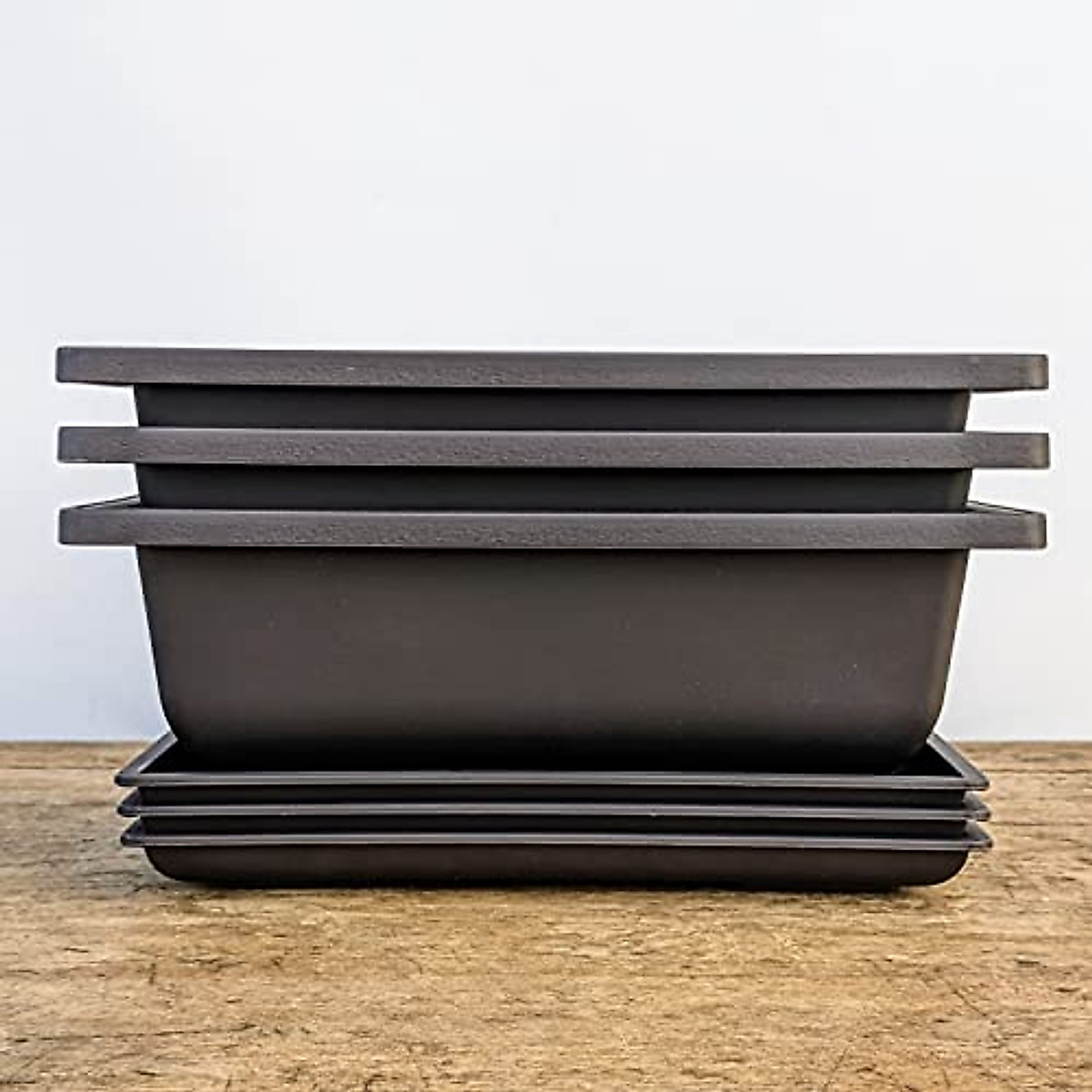Bonsai Outlet Training Pots with Humidity Trays - Built in Mesh, Brown 8-Inch Large Planters + Made from Durable Shatter Proof Poly-Resin, Set of 3 Pot Set