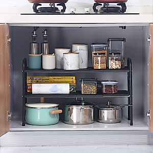 AJSWISH Under Sink Organizers and Storage, Expandable Kitchen Cabinet Shelf Organizer Rack with Removable Panels for Kitchen Bathroom Storage 2-Tier 8 Panels