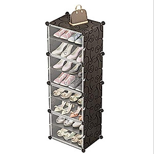 TAZSJG Multilayer Simple Shoe Rack Space Saving Shoes Boots Organizer Closet DIY Assembled Module Shoe Cabinet with Door Home Furniture