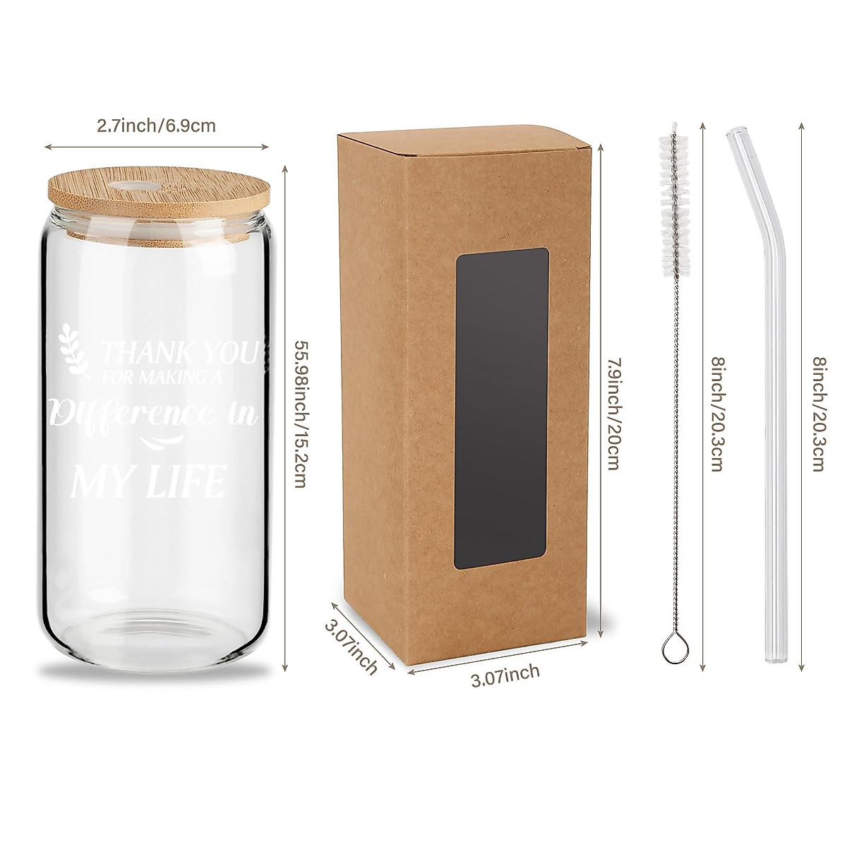 Topphopy 16 Sets Employee Appreciation Gifts Christmas Thank You Gifts for Staff Coworker 16 oz Can Shaped Beer Glass with Lids Straws Brushes Gift Boxes Team Drinking Glass Cups (16oz, gratitude)