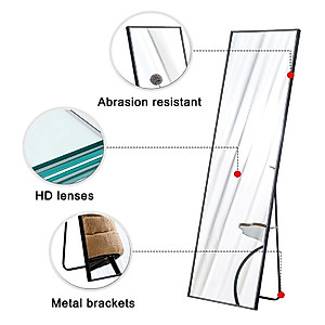 Bblack Aluminum Alloy Metal Frame Wall Mounted Full Body Mirror, Bathroom Makeup Mirror, Bedroom Porch, Clothing Store, Floor Mounted Large Mirror