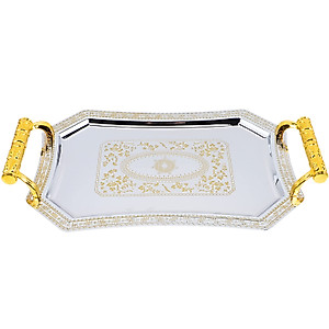 Cabilock Stainless Steel Serving Tray European Style Oblong Tray Food Serving Tray Serving Platter for Snack Desserts Food Appetizers Coffee Breakfast