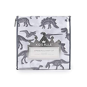 Kids Rule 4-Piece Dinosaur X-ray Sheet Set for Boys & Kids - 1 Full Flat Sheet, 1 Full Fitted Sheet & 2 Queen Pillowcases, Soft Brushed Microfiber Polyester Bed Sheet, Smooth & Durable