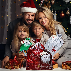 Christmas Gift Bags Assorted Sizes - 20PCS Drawstring Christmas Bags for Presents, Christmas Wrapping Bags Bulk, Plastic Xmas Favor Bags, 4 Designs (5 of Each) Extra Large/Big/Medium/Small Sizes