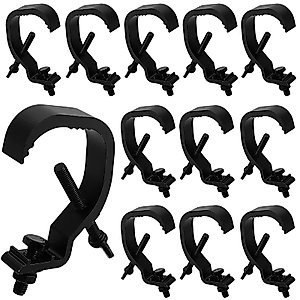 NINGWAAN 12 PCS Stage Light Clamp Hook, Heavy Duty Aluminum Alloy Truss Clamp Hanger, Stage Lighting C Clamp for DJ Projector Par Spotlight Moving Head Light, Fit for 1.18-2 Inch OD Tube/Pipe, Black