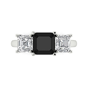 3.25ct SQ Emerald Baguette Cut Custom Engraving 3 stone W/Accents Black Onyx Engagement Wedding Ring 18K White Gold Size 8