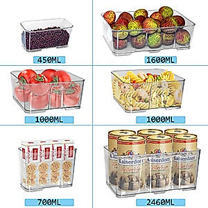 Adadmei Airtight Food Storage Container 6 PCS Set Clear Plastic Big Capacities Canisters For Cereal, Clear Fridge Organizers for Kitchen, Freezer, Countertops, Cabinets Stackable Pantry Organizer Bins