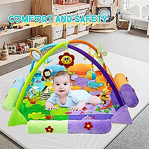 Baby Play Gym Activity Mat - Baby Gyms with 5 Sensory Toys and 1 Gym Mat for Sensory and Motor Skills Development Language Exploration for Baby Multiple Development Gifts for Toddlers