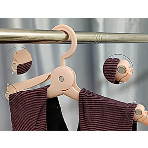 Fineget Foldable Travel Clothes Hangers with Clips Portable Plastic Clothing Coat Carry-on Hangers Saving Space Hangers Light Weight Drying Rack for Travel Pink (4 Pcs + 8 Clips)