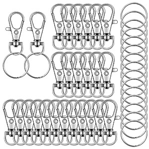 104PCS Swivel Snap Hooks with Key Rings, Metal Lobster Claw Clasp, Keychain Rings for Crafts(Silver, 1.37inch(36mm)
