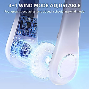 Grarg Portable Neck Fan, 5 Speed Personal Neck Fan with Digital Display, USB Rechargeable Bladness Neck Fan for Indoor Outdoor